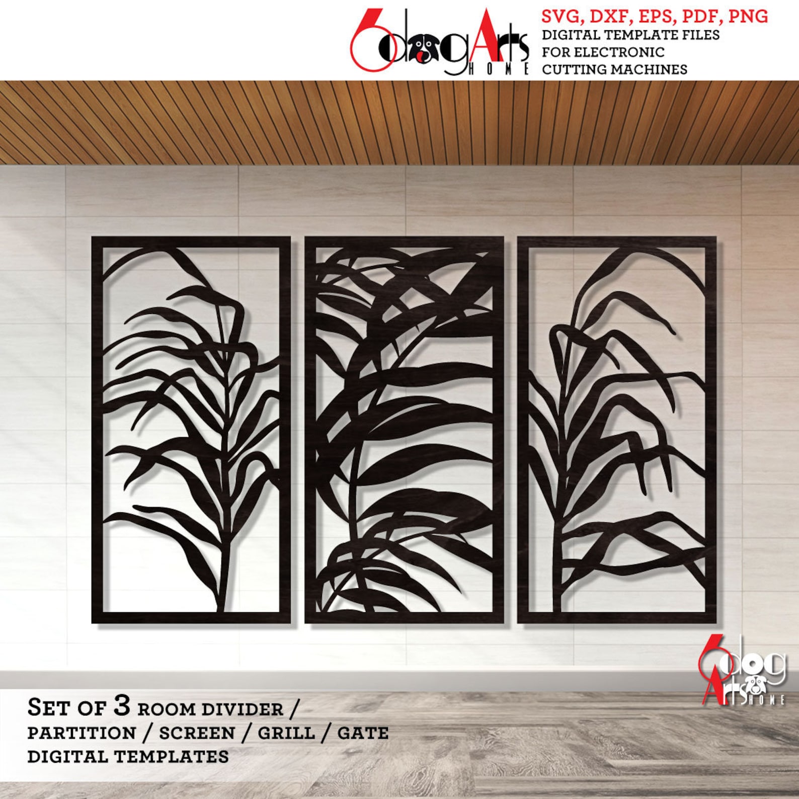 3 Foliage Wall Decor / Partition SVG / DXF Bundle Digital Template ...
