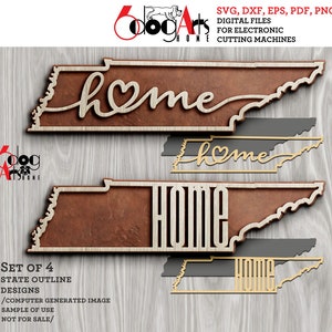 4 Tennessee State Outline Home Wall Decor Layered Templates Vector ...