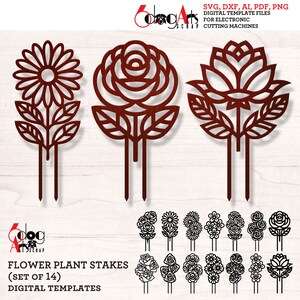 14 Flower Garden Trellis Stake Digital Templates Vector SVG DXF Files ...