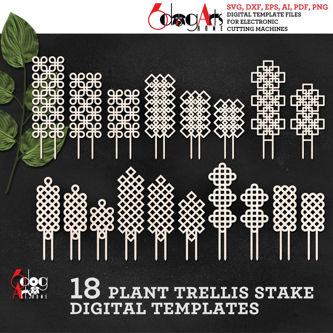 18 House Plant Trellis Stake Templates Vector Digital SVG DXF Files ...