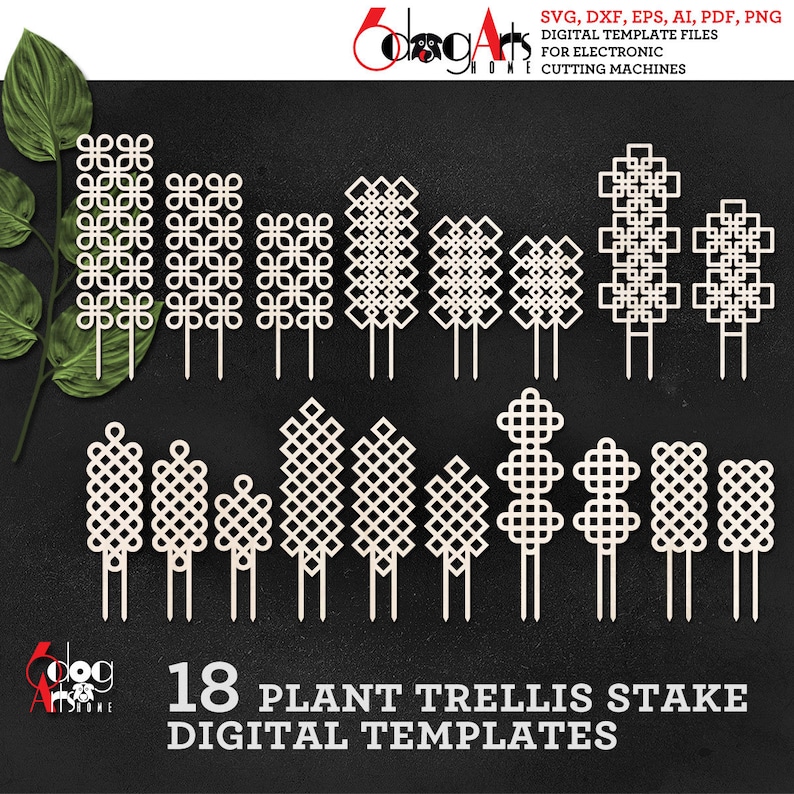 18 House Plant Trellis Stake Templates Vector Digital SVG DXF Files ...