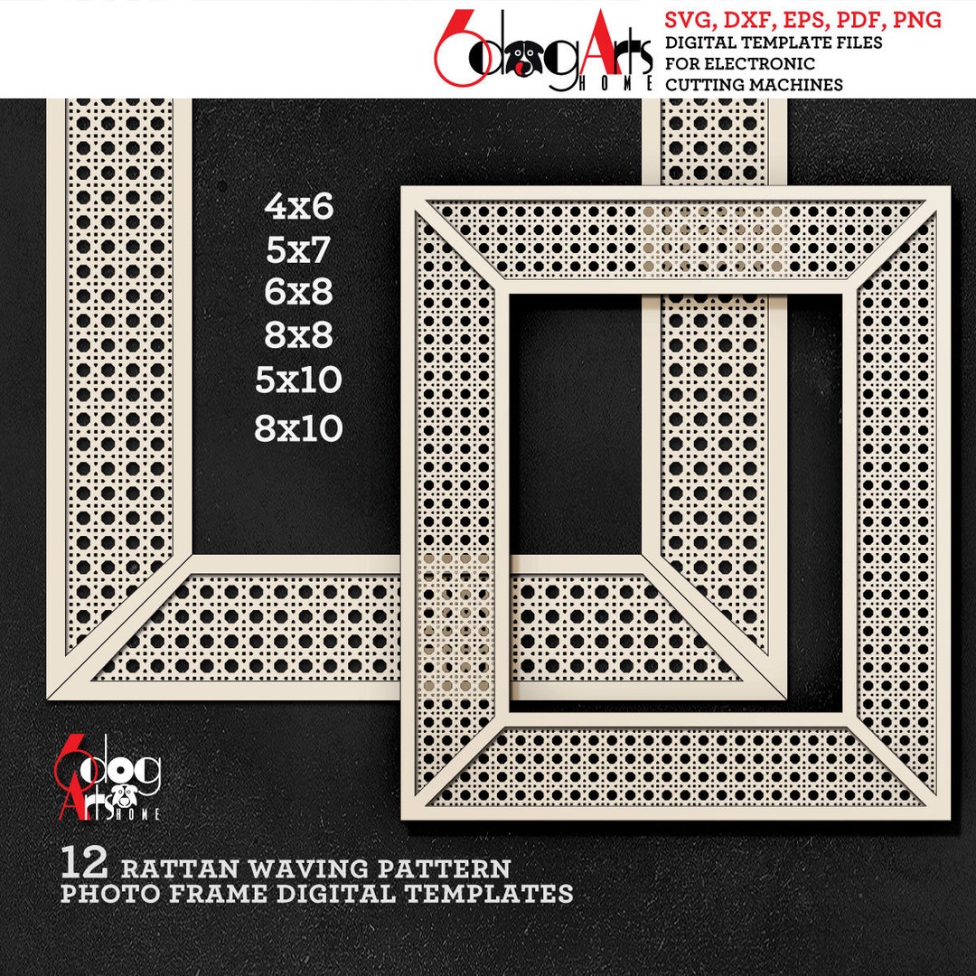 12 Rattan Weaving Pattern Layered Photo Frame Templates Digital SVG DXF ...