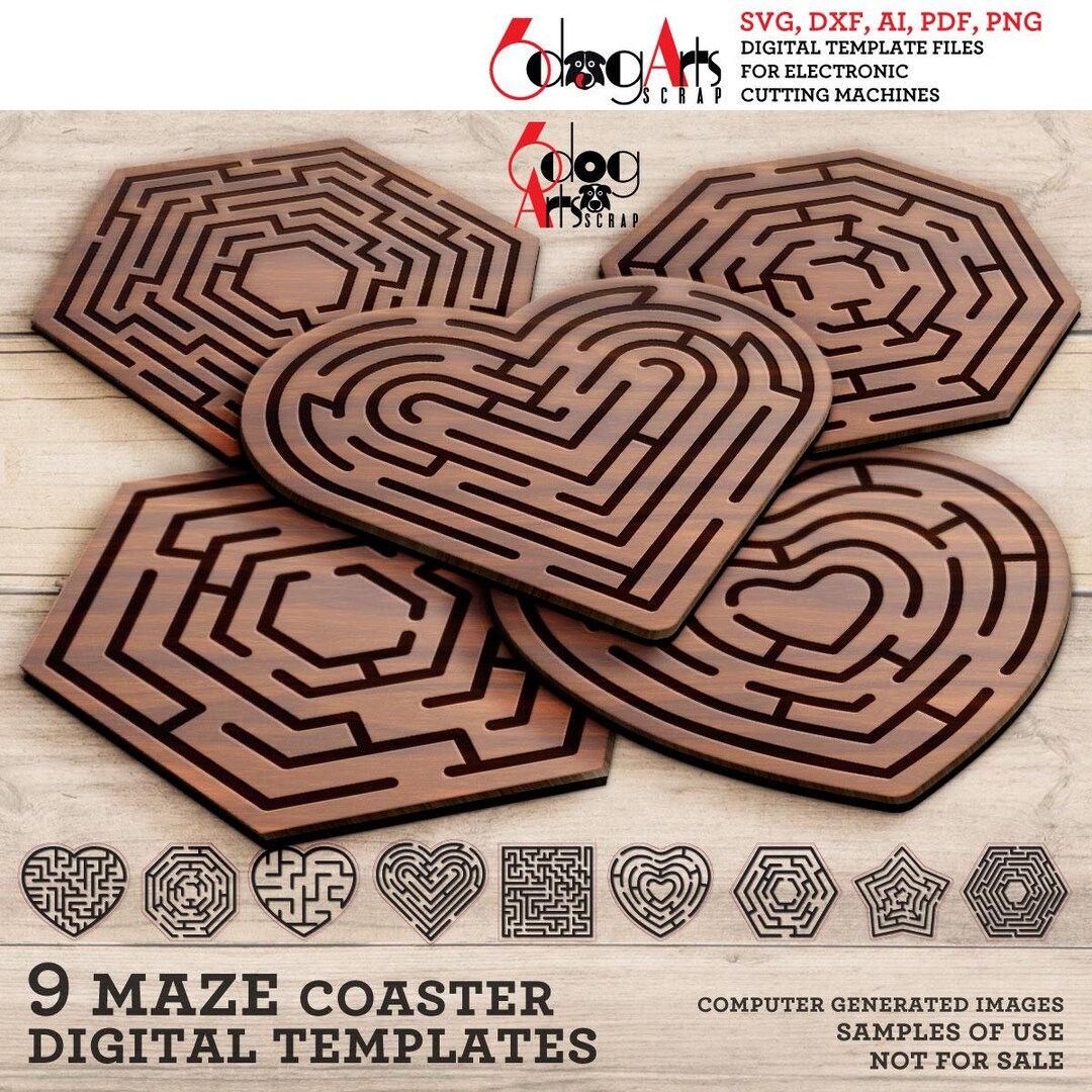 9 Maze Coaster Trivet Templates Vector Digital SVG DXF Files Cnc Laser ...