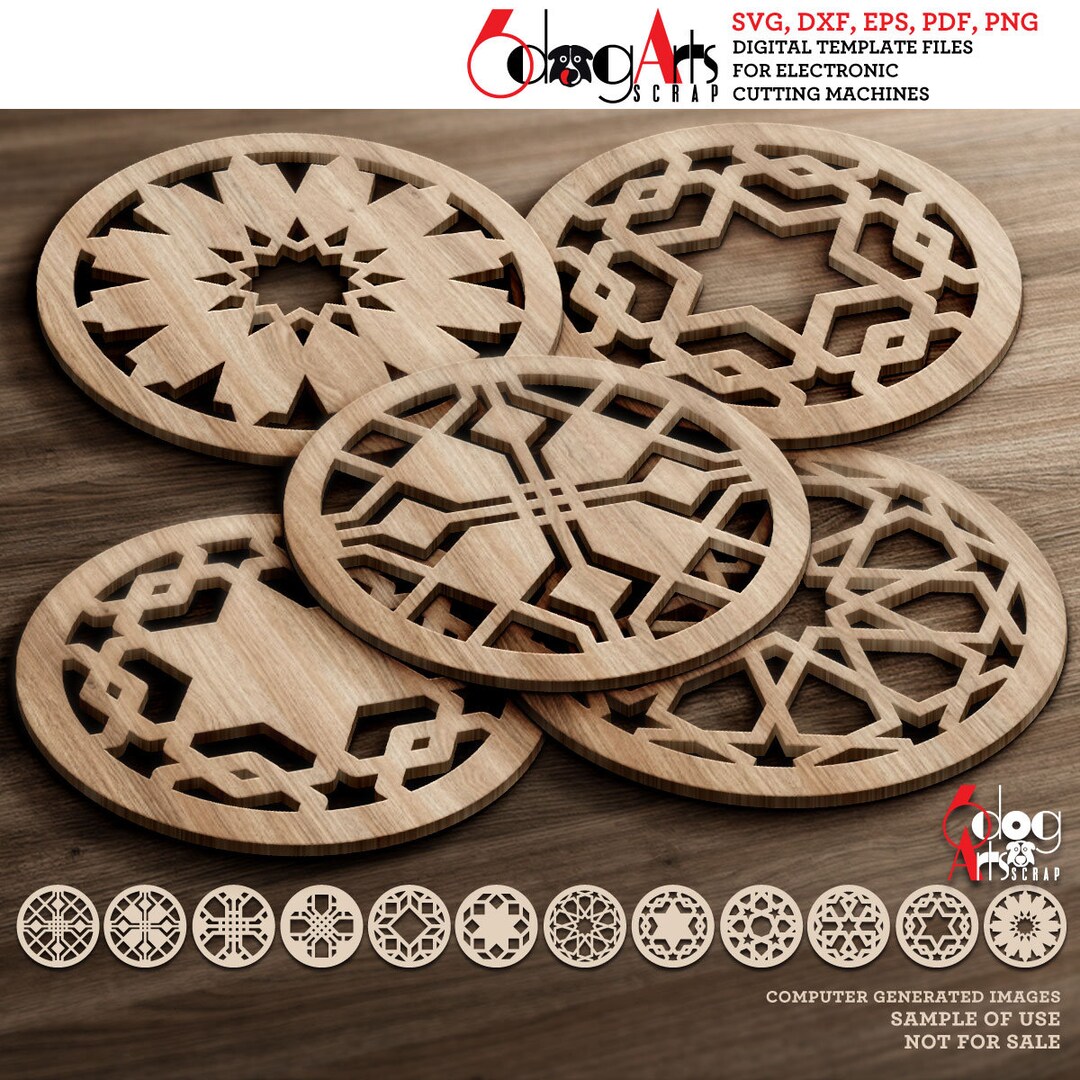 12 Wood Metal Coaster Trivet Grill Wall Decor Templates Vector Digital ...