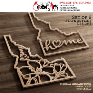 6 Idaho State Outline Home Wall Decor Layered Templates Vector Digital ...