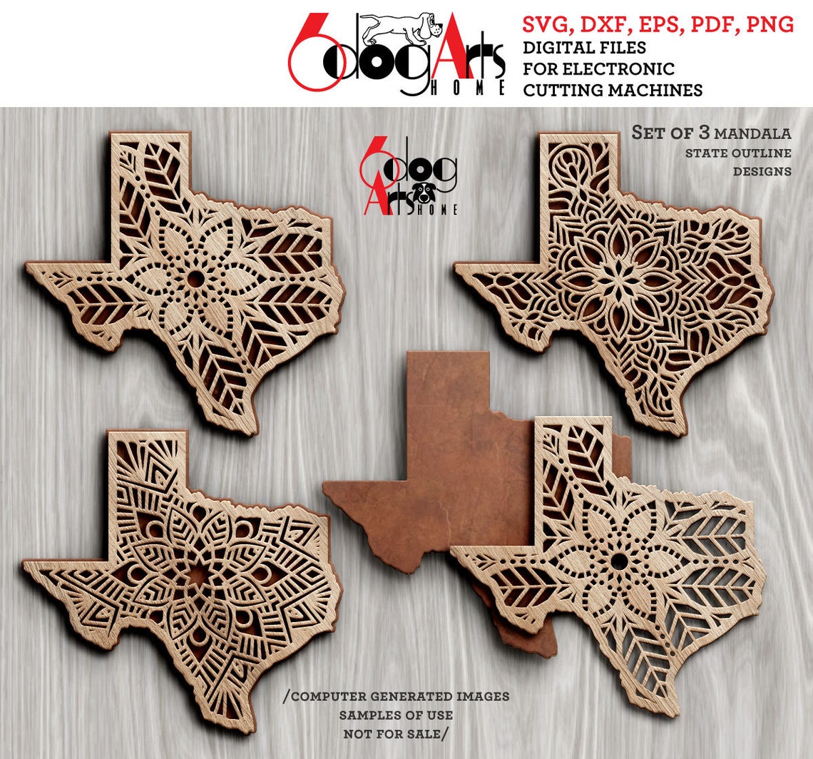 3 Texas State Outline Mandala Wall Decor Layered Templates | Etsy