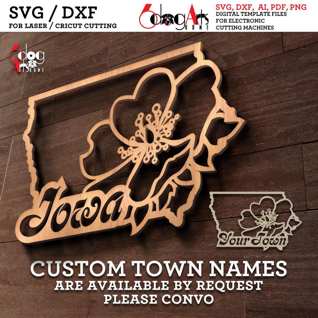 Iowa State & Custom Town Names SVG / DXF Digital Templates for Laser ...