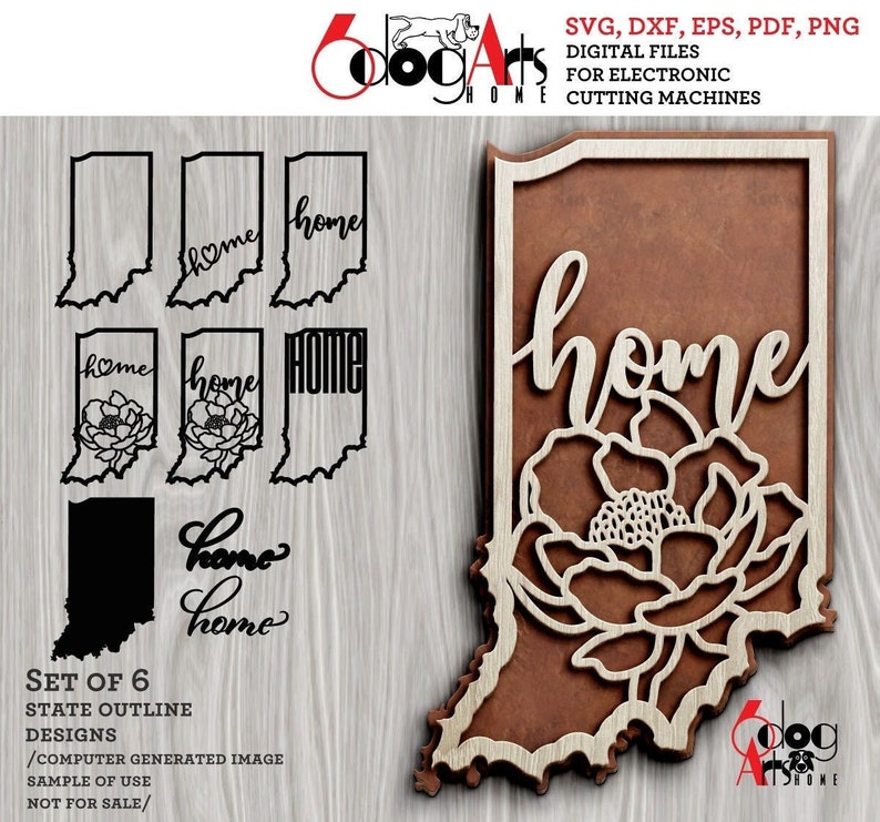 6 Indiana State Outline Home Wall Decor Layered Templates - Etsy