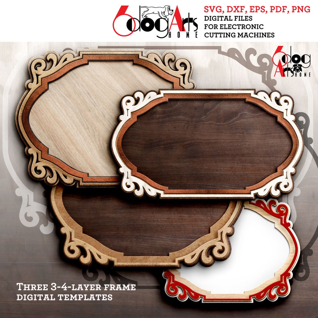 3 Art Nouveau Layered Frame Template Vector Digital SVG DXF Files ...