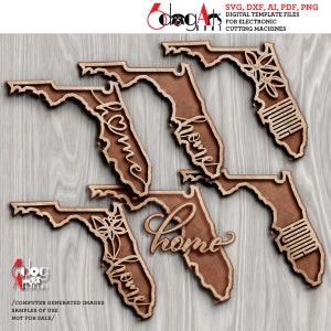 6 Florida State Outline Home Wall Decor Layered Templates Vector ...