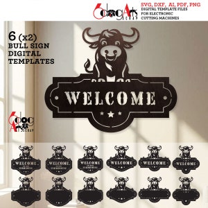 6 (x2) Bull Welcome Sign Digital Templates Vector SVG DXF Files Instant ...