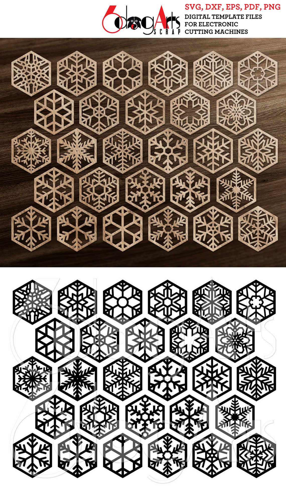28 Christmas Snowflake Hexagonal Coaster Trivet Templates | Etsy