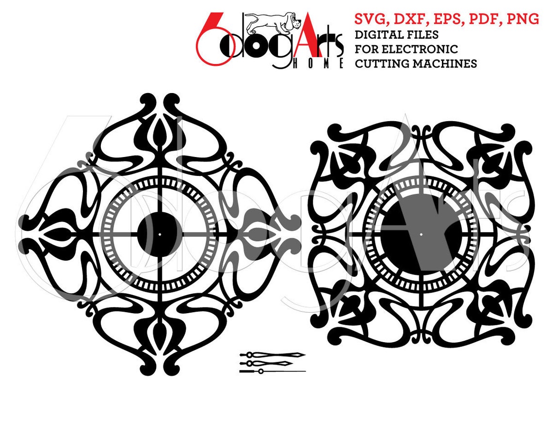 2 Wall Clock Filigree Templates Digital Cut Files Svg Dxf Pdf Eps Png ...
