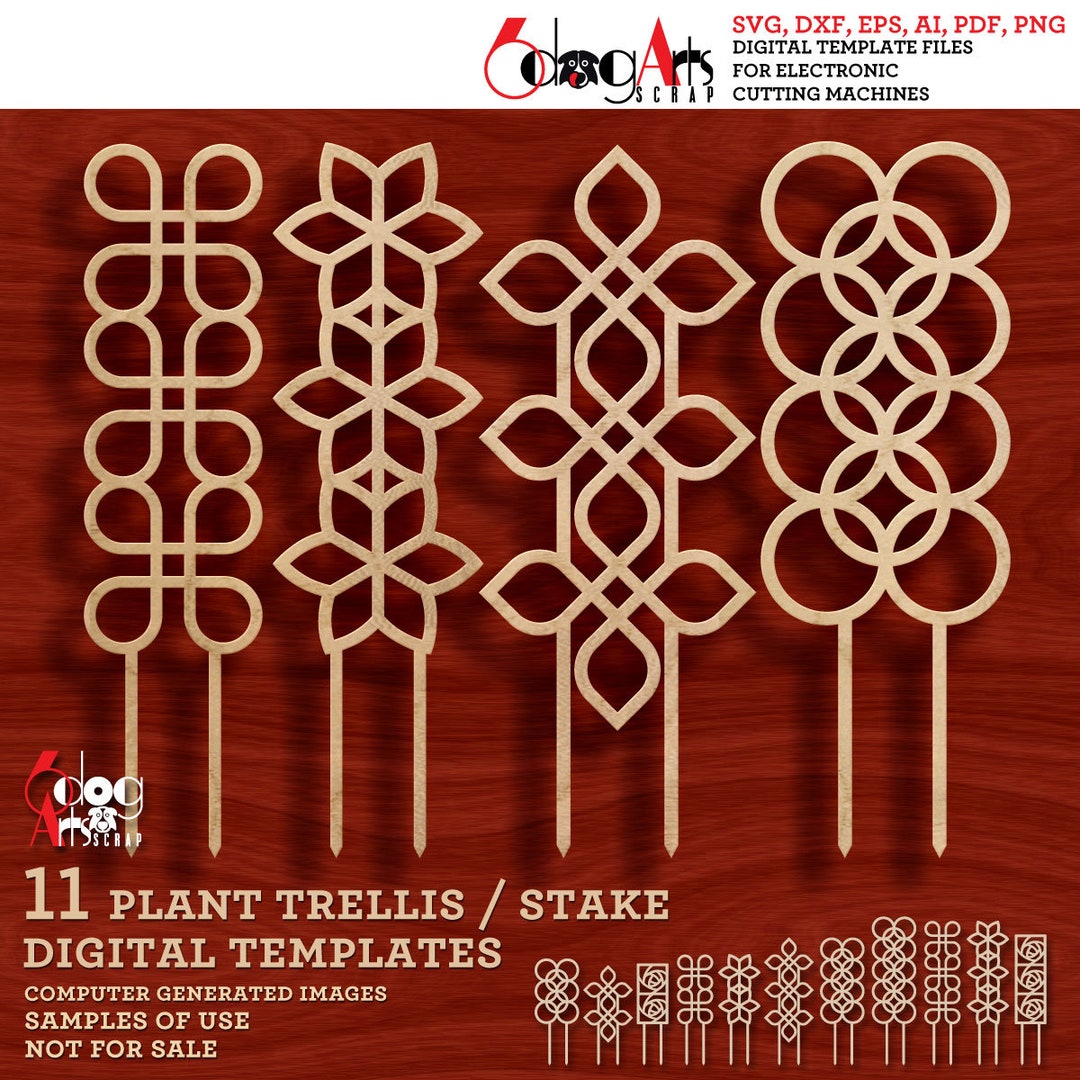 11 House Garden Plant Trellis Stake Templates Vector Digital SVG DXF ...
