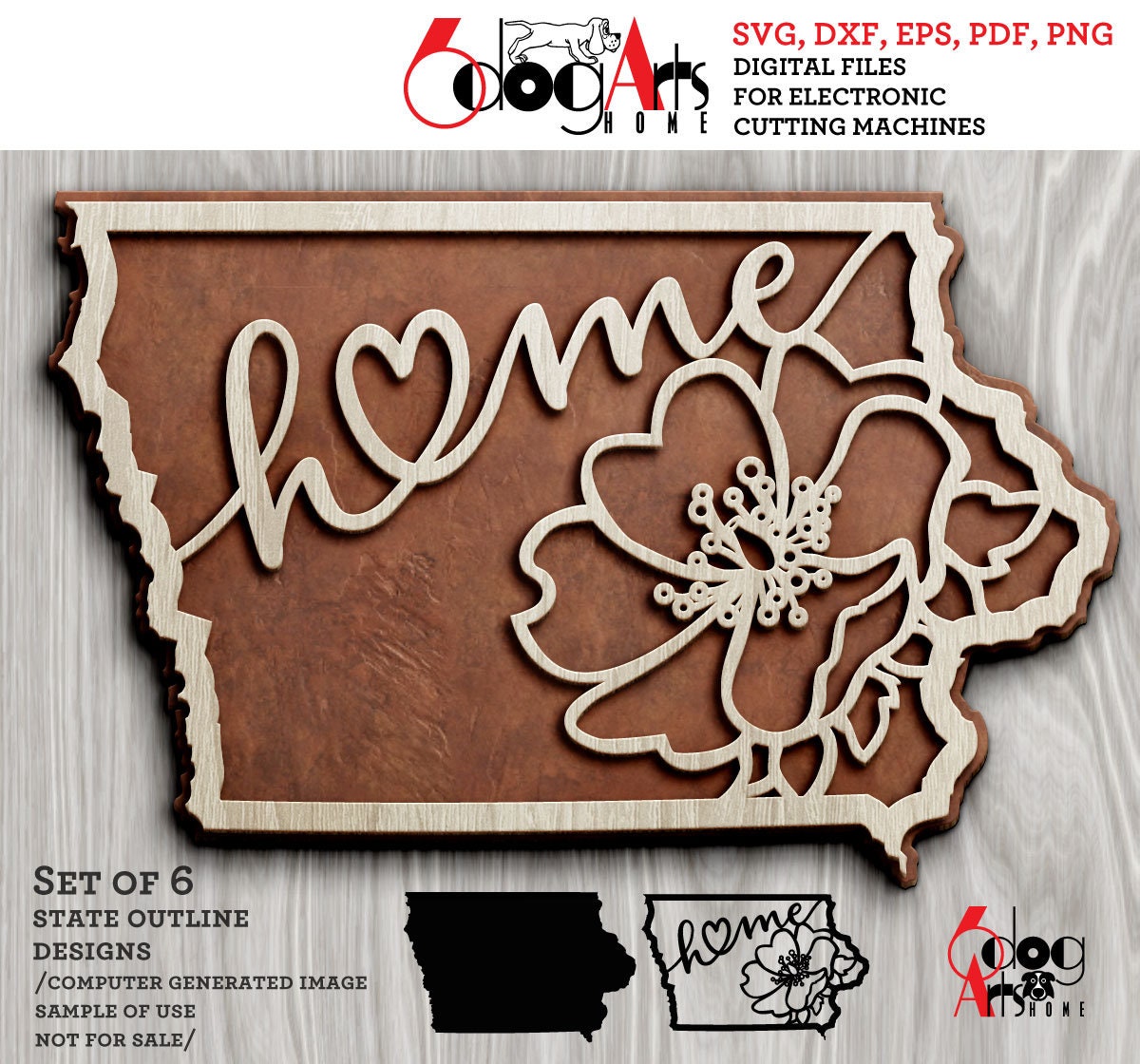 Iowa State 6 SVG Bundle: Map Outline Wall Decor Layered Templates ...