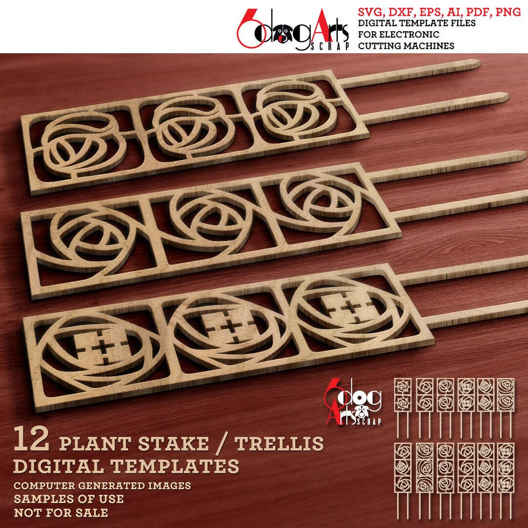 12 Art Deco Glasgow Rose Plant Trellis Stake Templates Vector Digital ...