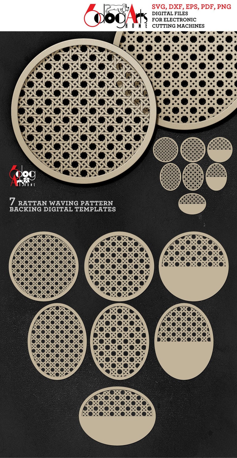 7 Rattan Weaving Pattern Layered Backing Templates Digital SVG DXF ...