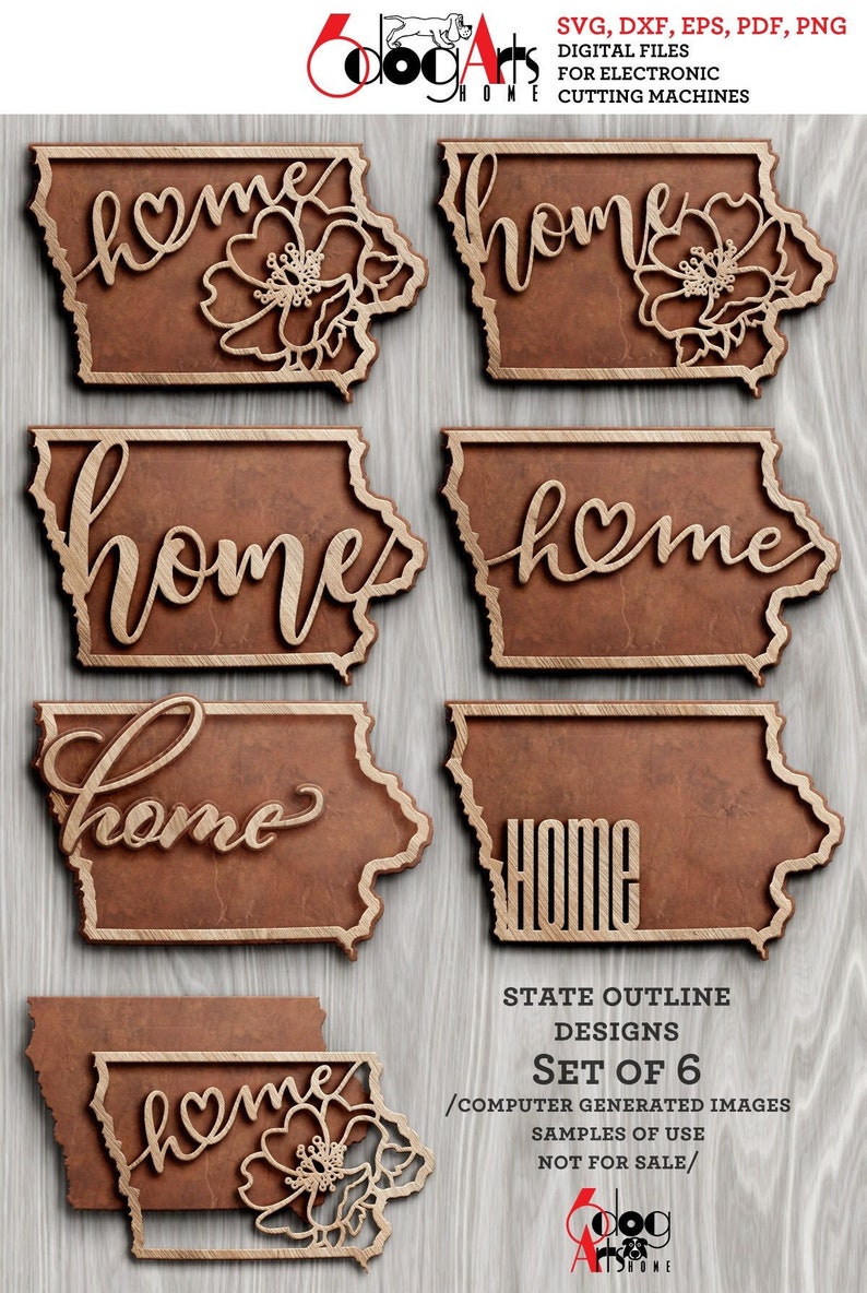 6 Iowa State Outline Home Wall Decor Layered Templates Vector - Etsy