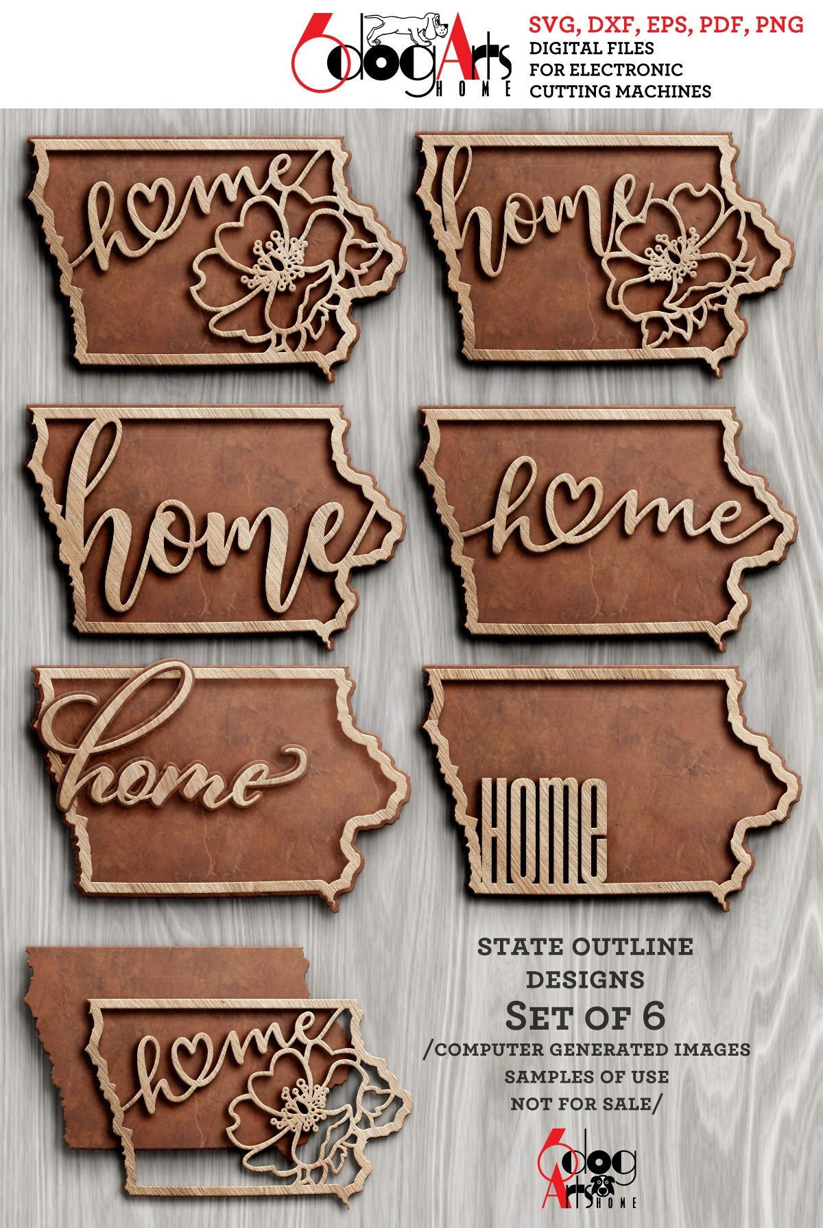 Iowa State 6 SVG Bundle: Map Outline Wall Decor Layered Templates ...