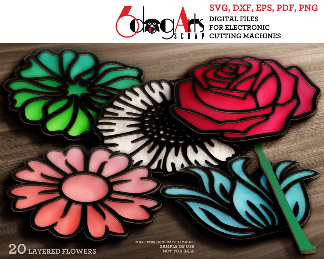 20 Flowers Wall Decor Layered Templates Digital Vector SVG DXF - Etsy