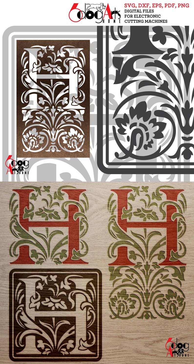 6 Monogram Letter H Templates Digital Vector Files Svg Dxf | Etsy