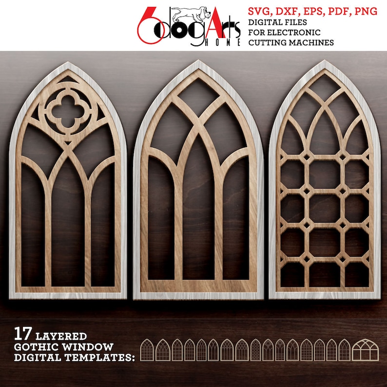 17 Multilayered Gothic Window Templates for Glowforge Laser Cricut CNC ...