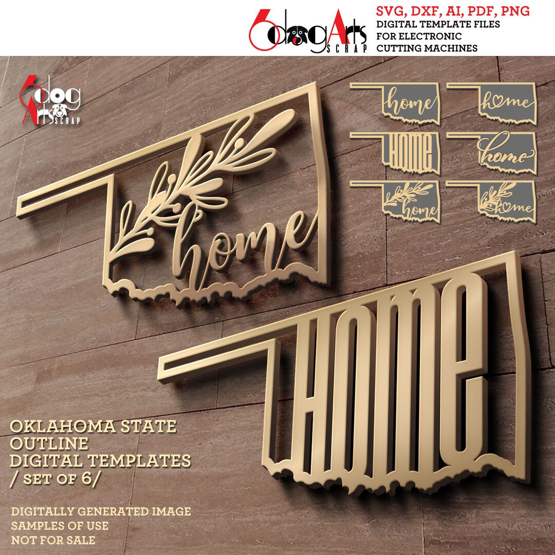 6x Oklahoma State Outline Home Wall Decor Layered Templates Vector ...