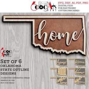 6x Oklahoma State Outline Home Wall Decor Layered Templates Vector ...
