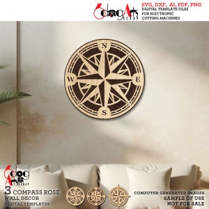 Layered Compass Rose Digital Templates (set of 3) SVG DXF Files Wood ...
