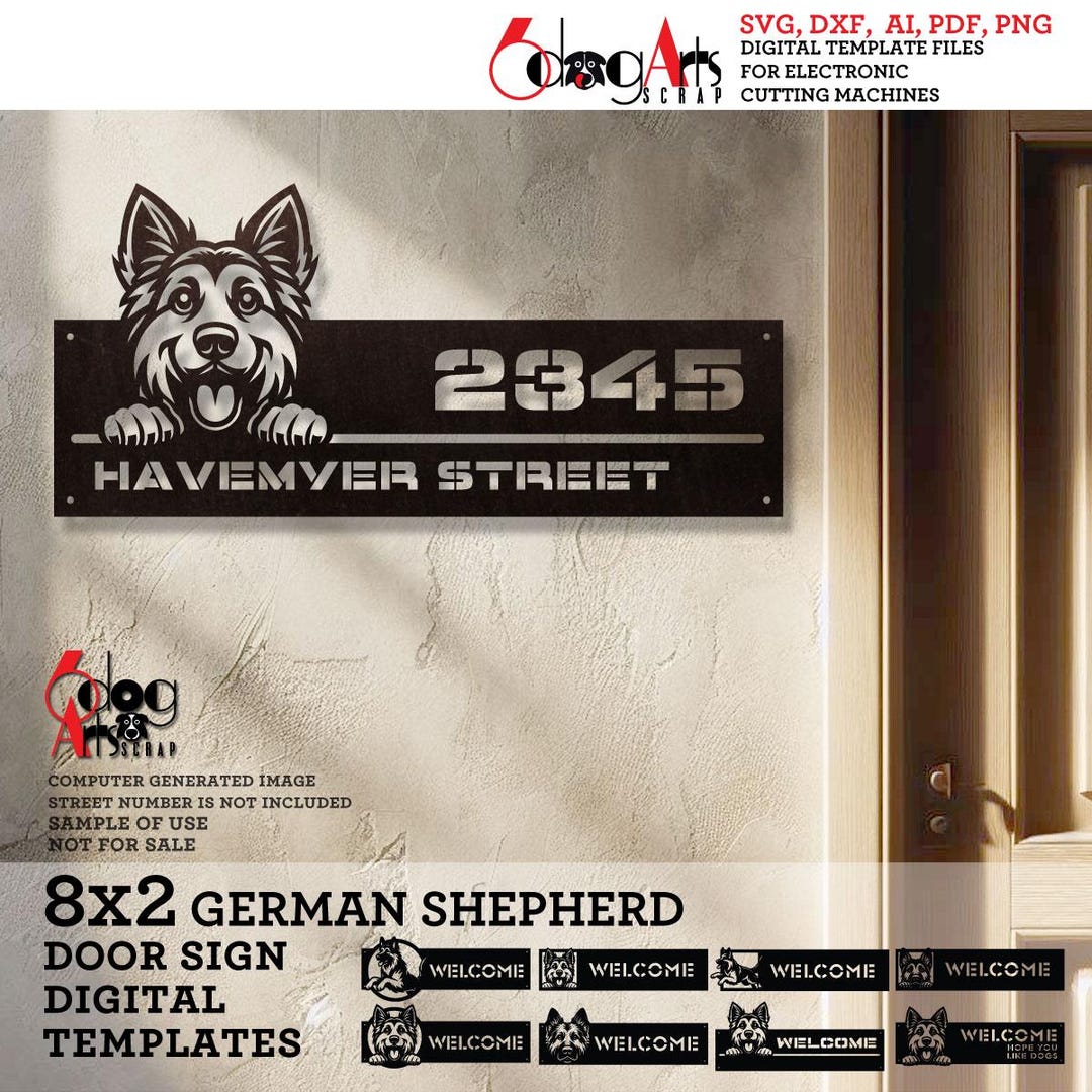 8x2 German Shepherd Welcome Door Sign Digital Templates Vector SVG DXF ...