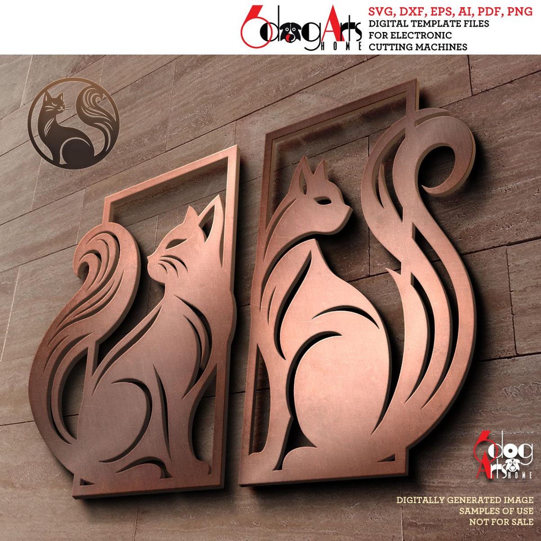 3x Cat Silhouette Wall Decor Digital Templates SVG DXF Vector Files ...