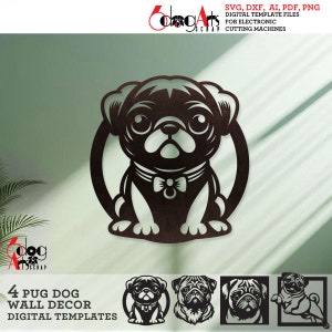 4 Pug Dog Wall Decor Digital Templates SVG DXF Files Instant Download ...