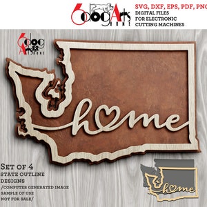 4 Washington State Outline Home Wall Decor Layered Templates Vector ...