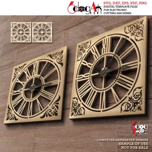 2 Wall Clock Templates Digital Vector Files Svg Dxf Instant Download ...
