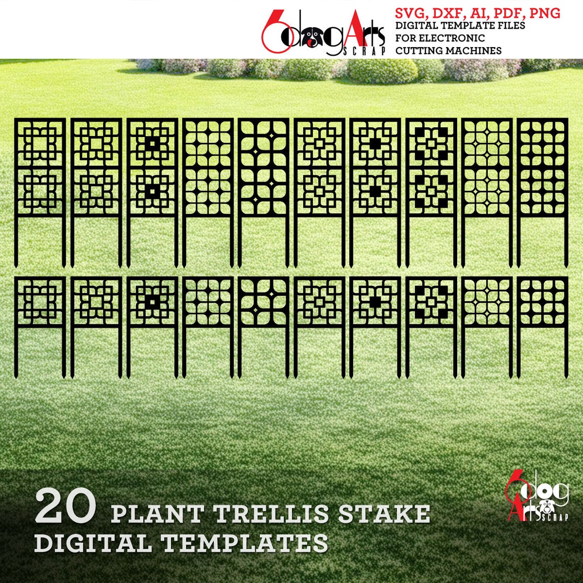 20 Plant Trellis Stake Templates Vector Digital SVG DXF Files Glowforge ...