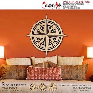 Layered Compass Rose Digital Templates (set of 3) SVG DXF Files Wood ...