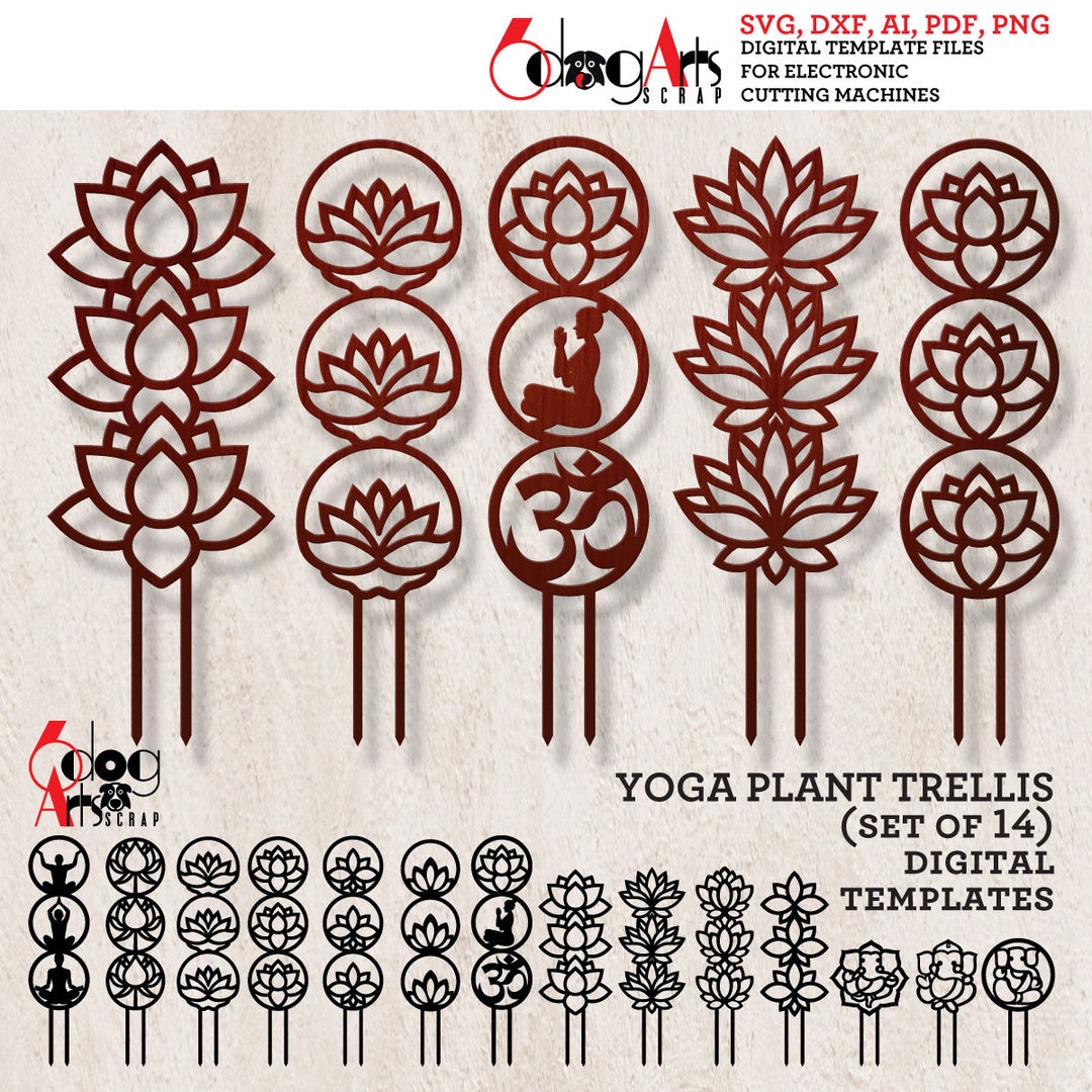14 Yoga Garden Trellis Stake Digital Templates Vector SVG DXF Files ...