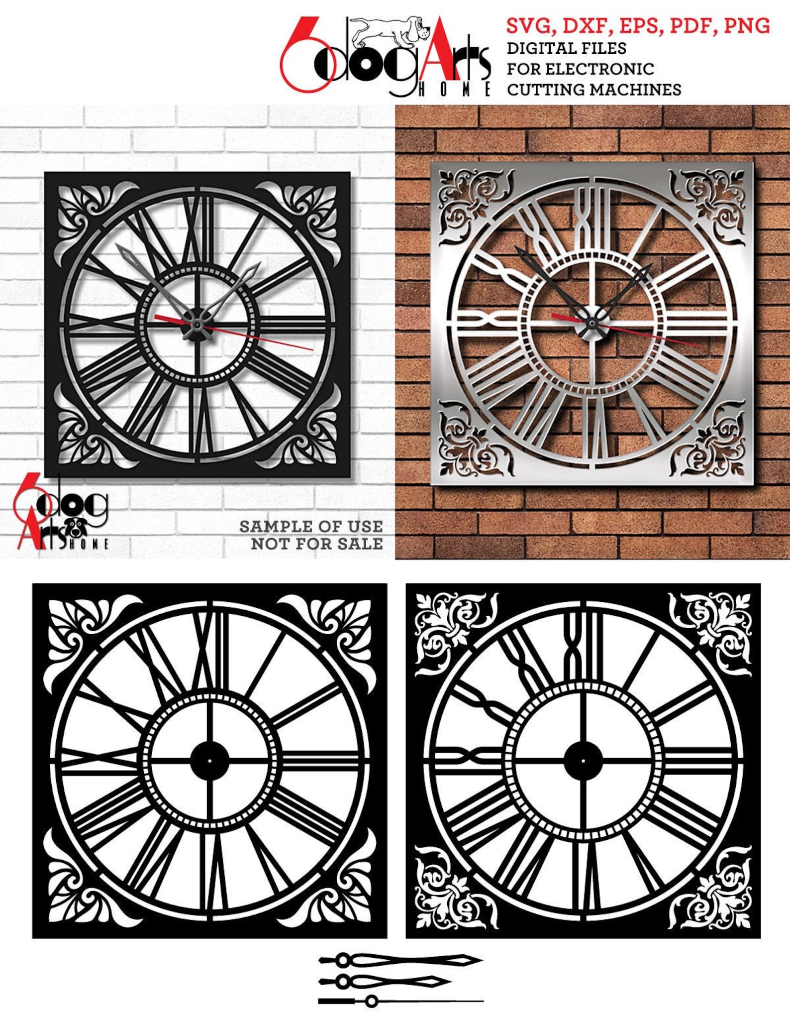 2 Wall Clock Templates Digital Vector Files Svg Dxf Instant Download ...