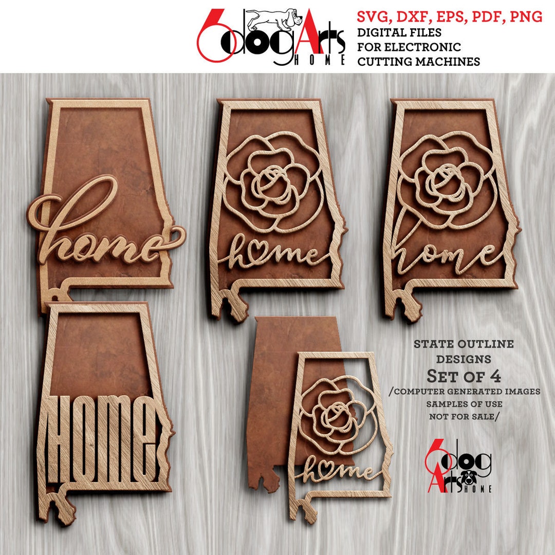 4 Alabama State Outline Home Wall Decor Layered Templates Vector ...