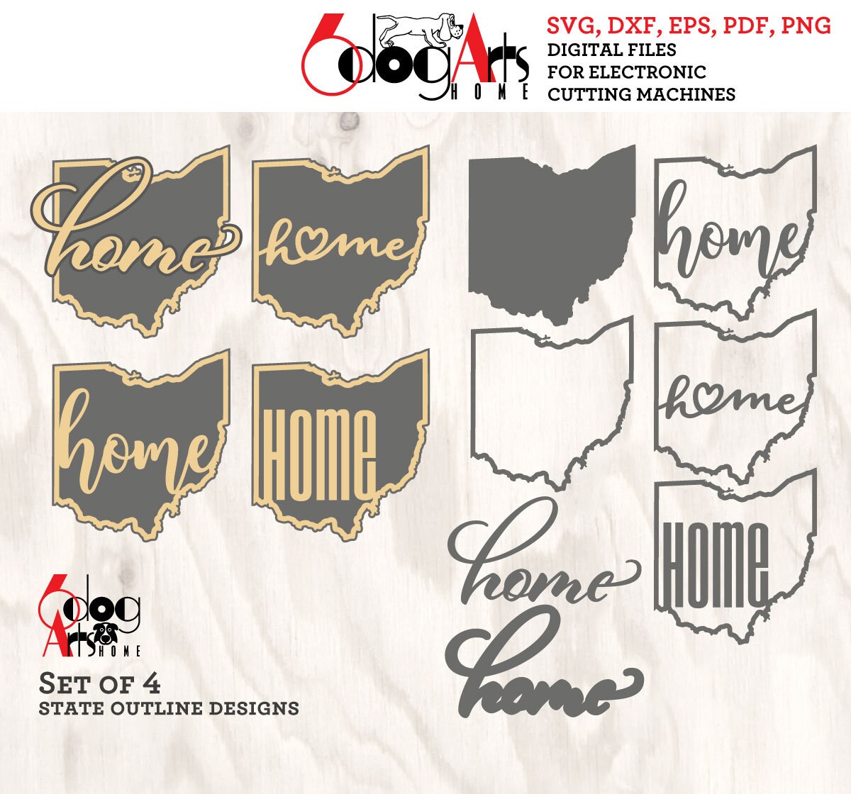 4 Ohio State Outline Home Wall Decor Layered Templates Vector Digital ...