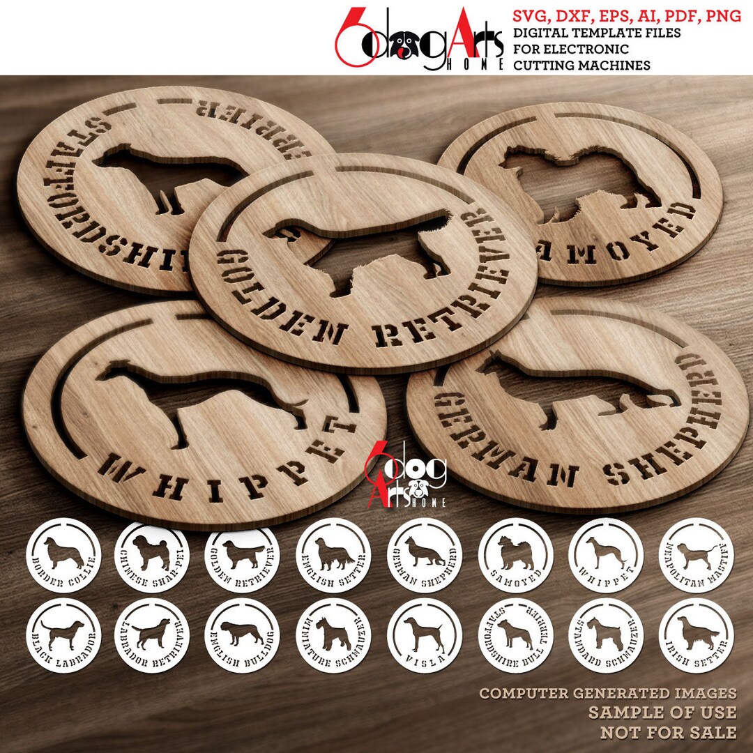 16 Dog Breed Coaster Grill Trivet Wall Decor Templates Vector Digital ...