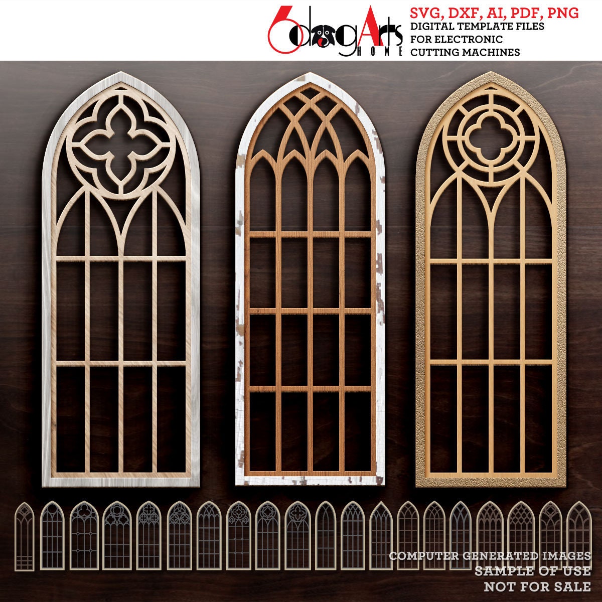 20 SVG DXF Multilayered Gothic Window Templates for Glowforge Laser ...