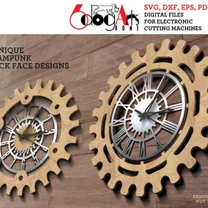 4 Steampunk Wall Clock Face Multilayered Templates Digital Vector Files ...