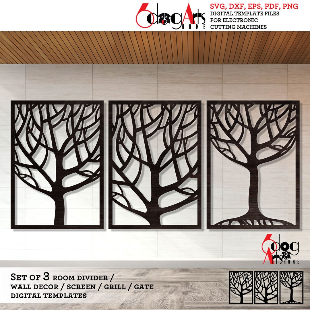 3 Tree Panels Wall Decor Room Divider Partition Privacy Screen Digital ...