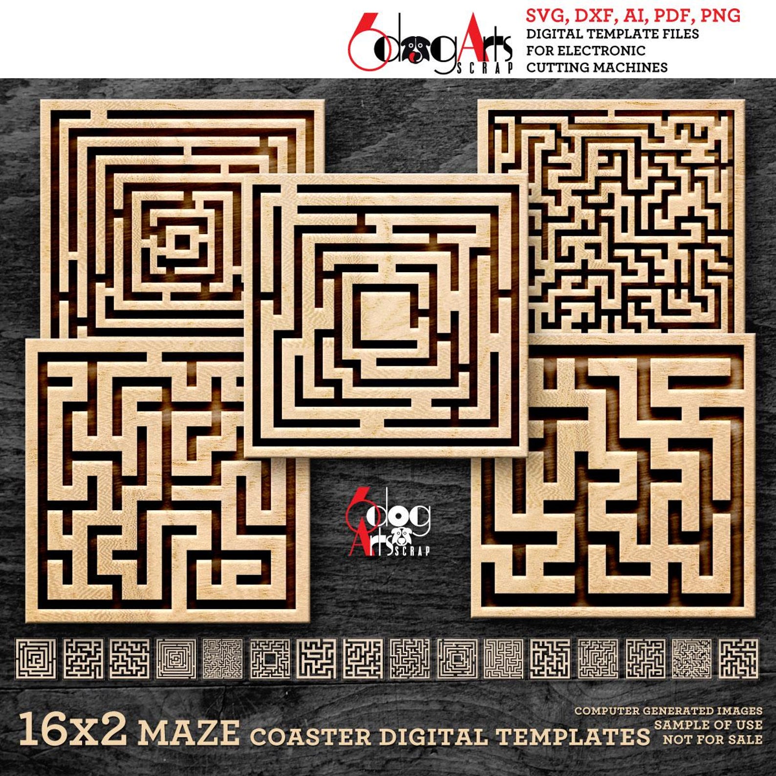 16x2 Maze Coaster Trivet Templates Bundle SVG DXF Files for Cnc Laser ...