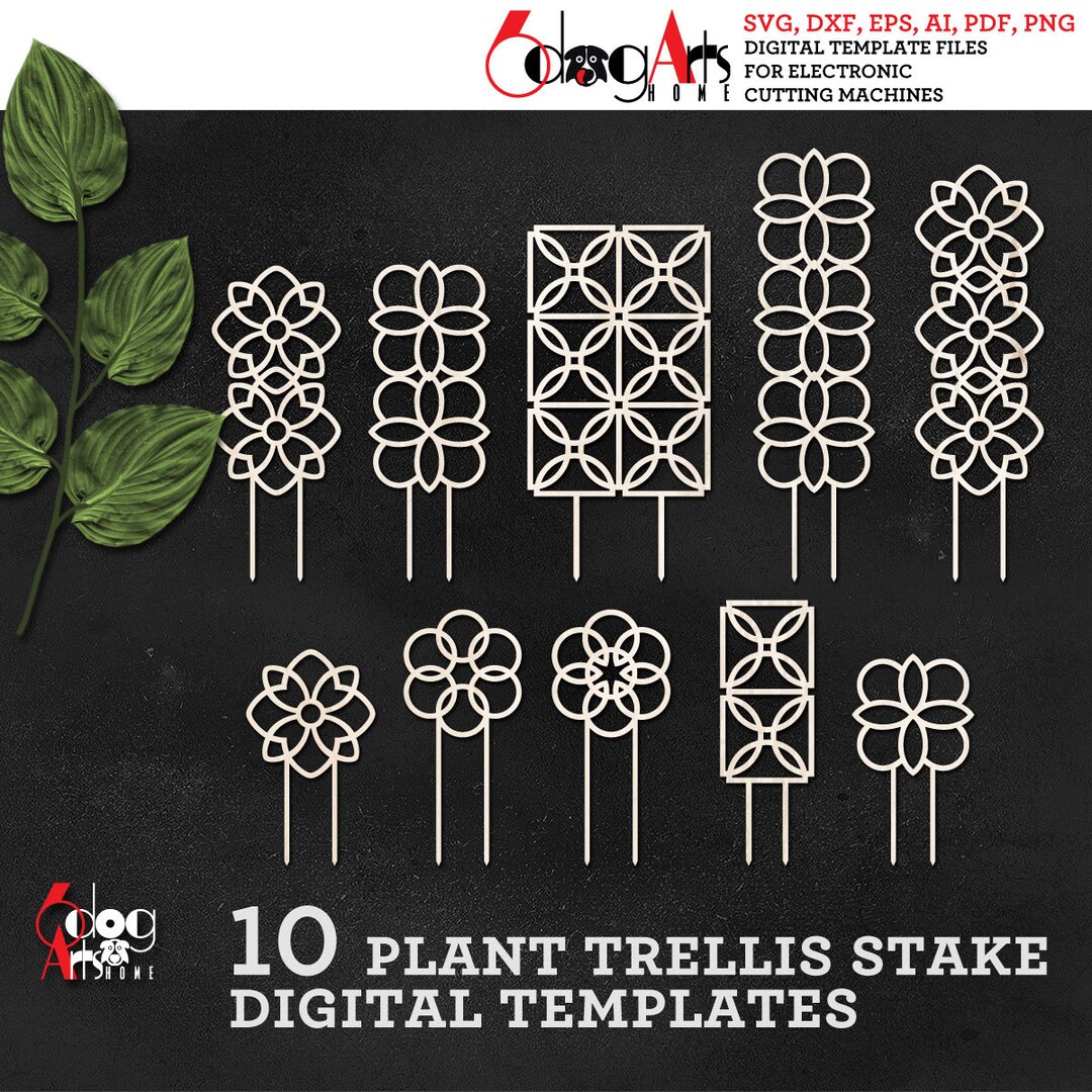 10 House Plant Trellis Stake Templates Vector Digital SVG DXF Files ...