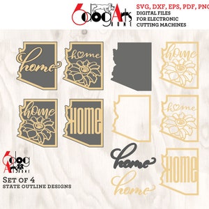 4 Arizona State Outline Home Wall Decor Layered Templates Vector ...