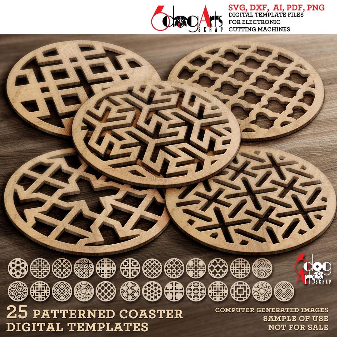 25 Patterned Coaster Trivet SVG DXF Templates Vector Digital Files ...