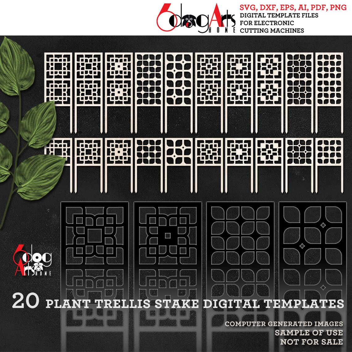 20 Plant Trellis Stake Templates Vector Digital SVG DXF Files Glowforge ...