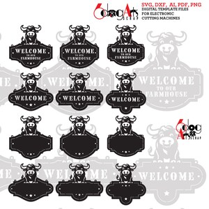 6 (x2) Bull Welcome Sign Digital Templates Vector SVG DXF Files Instant ...